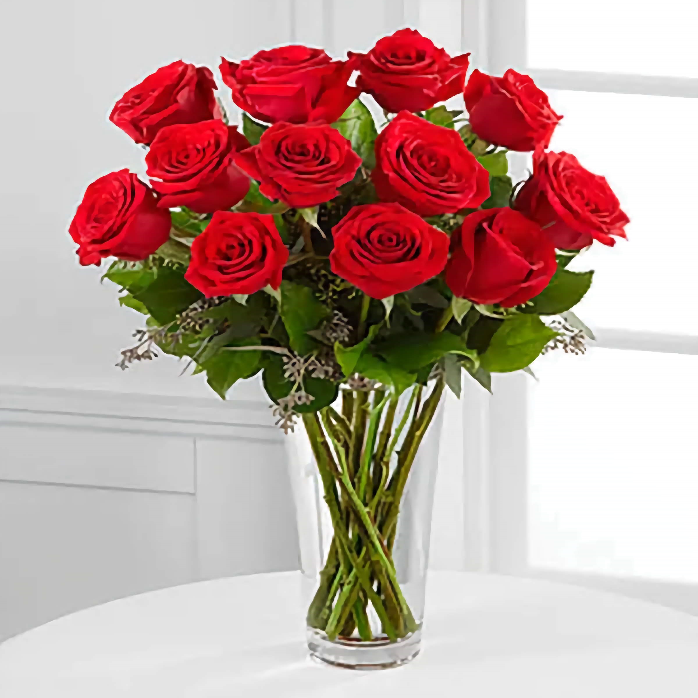 12 Red Roses - One Dozen Red Roses Bouquet - Royal Fleur Florist