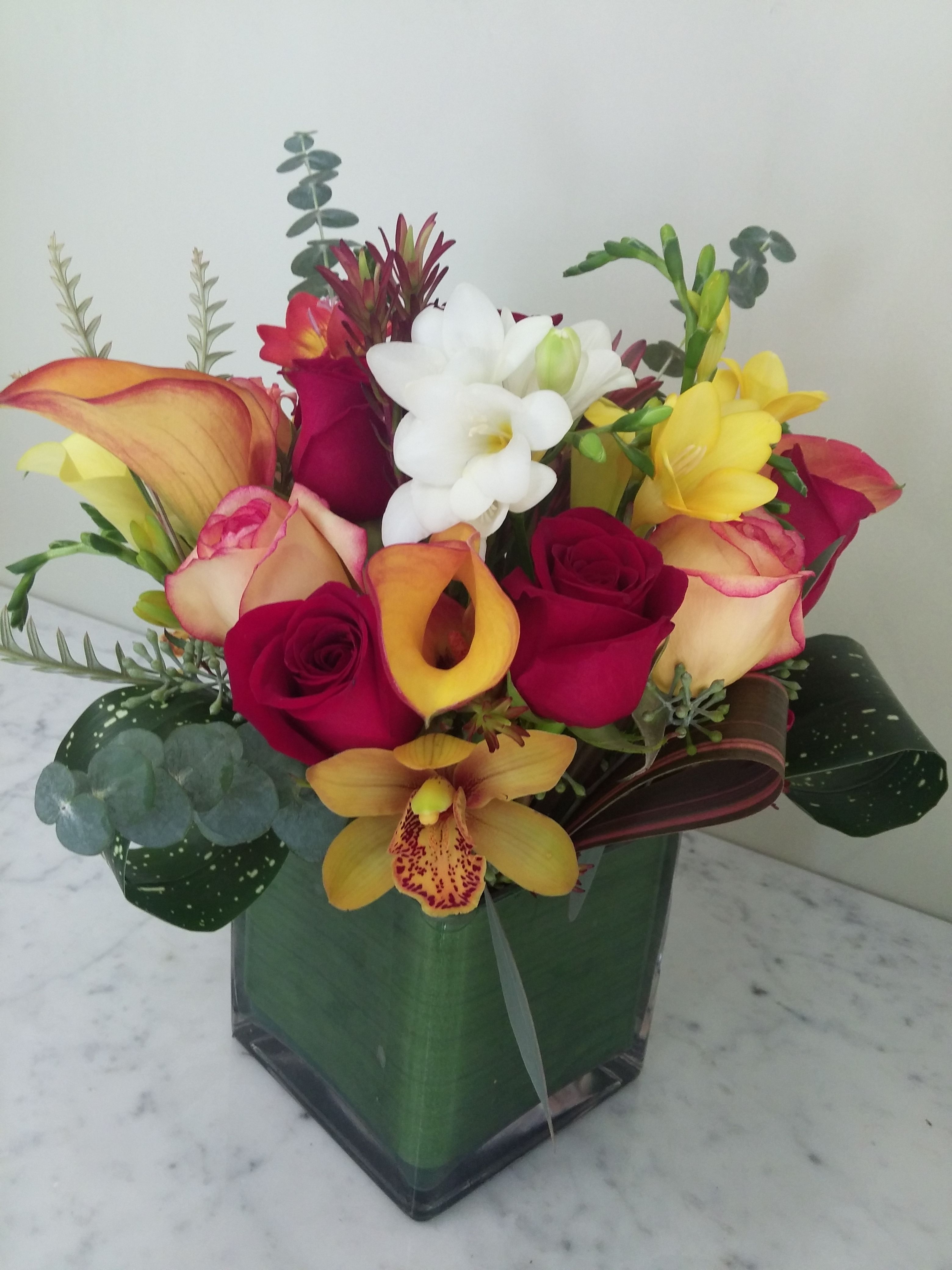 Full in Color Cube Bouquet - Royal Fleur Florist - Same Day Flower Delivery